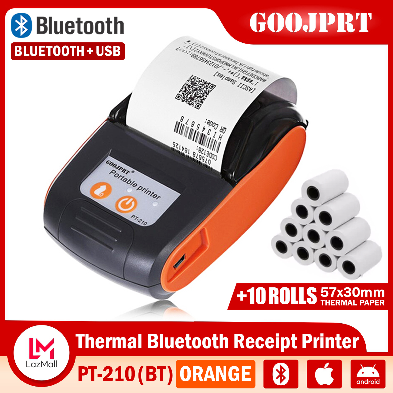 Goojprt PT-210 Portable Bluetooth Thermal Printer Handheld 58mm Receipt ...